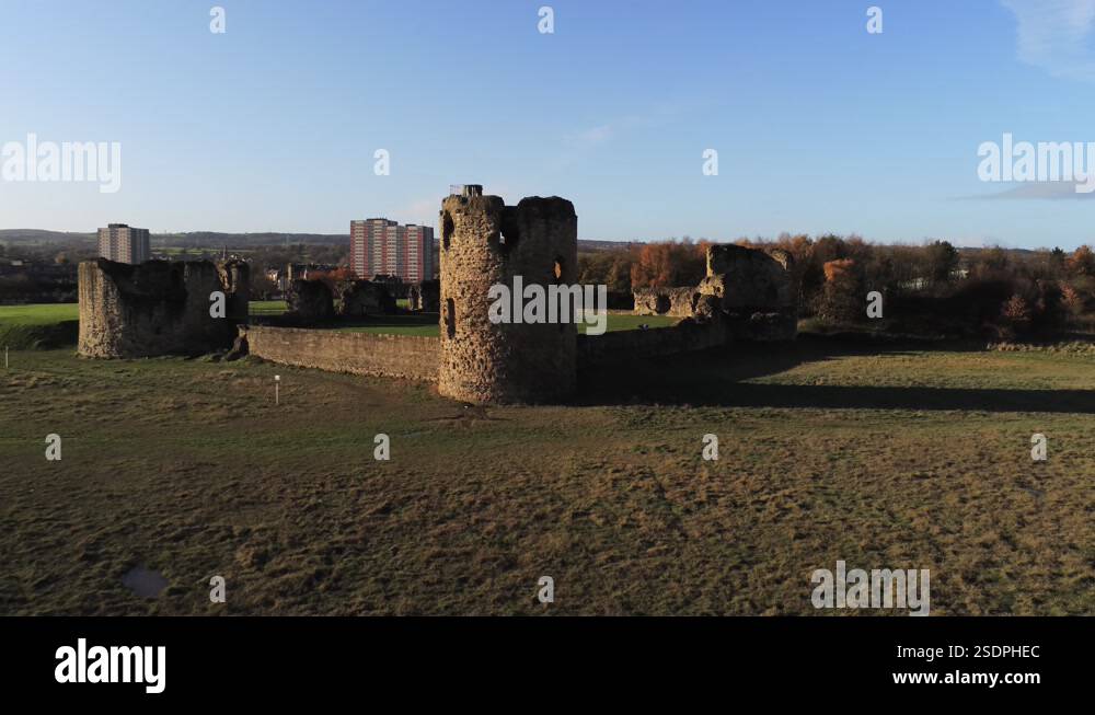 Ancient Flint castle medieval heritage military Welsh ruins aerial view ...