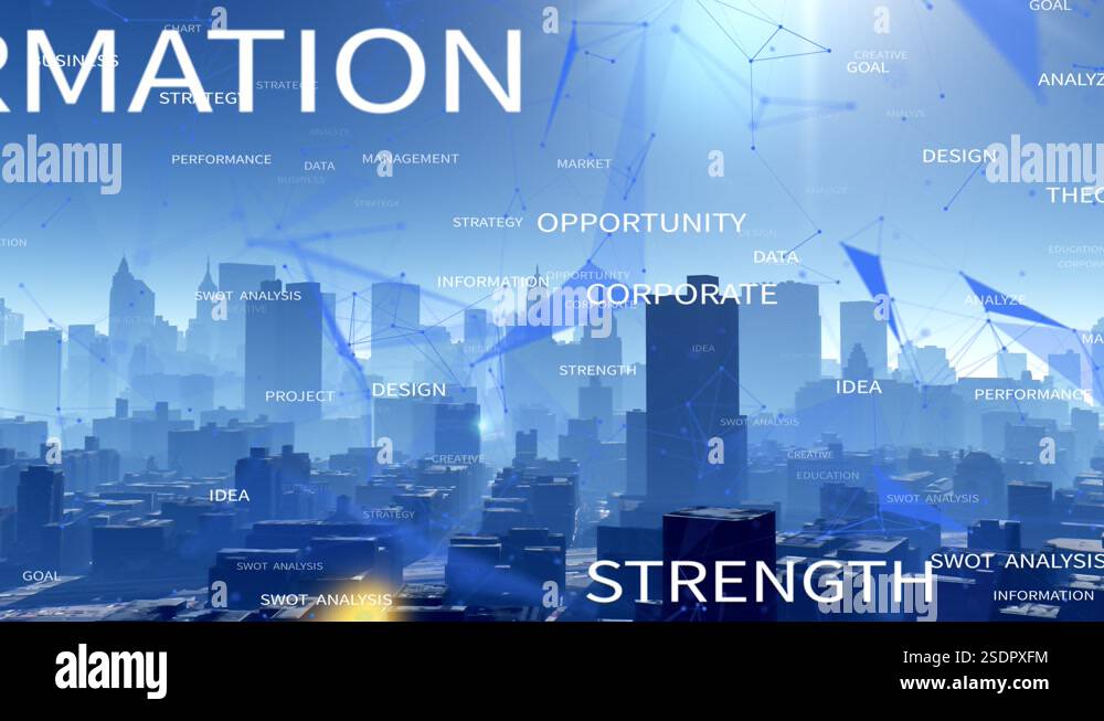 4k Swot Analysis word tag cloud,urban with abstract tech lines nodes ...