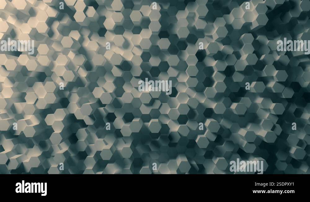 Orange and blue hexagonal prism bars, looping abstract 3D animation ...