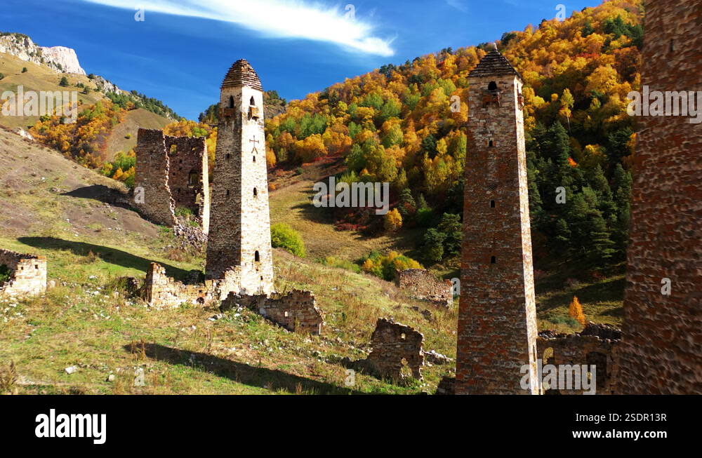 Ancient observation tower in Fiagdon mountain valley. Old Ancient ...
