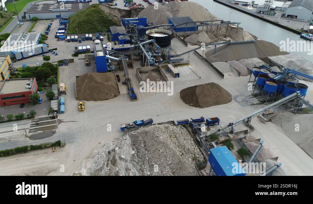 Aerial birds eye view of concrete plant also known as concrete-batching ...