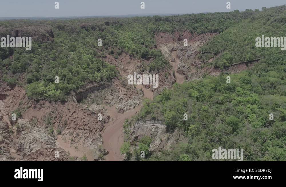 Gully soil erosion aerial view after strong river flow in Brazil Stock ...