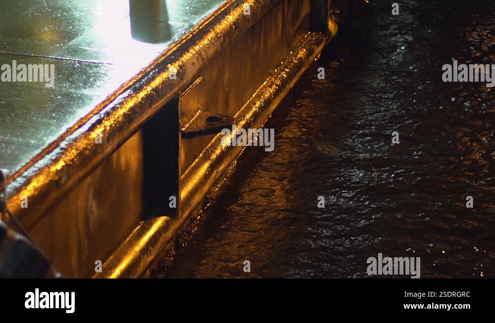 Waves crashing into a ship pier built by barges at night Stock Video ...