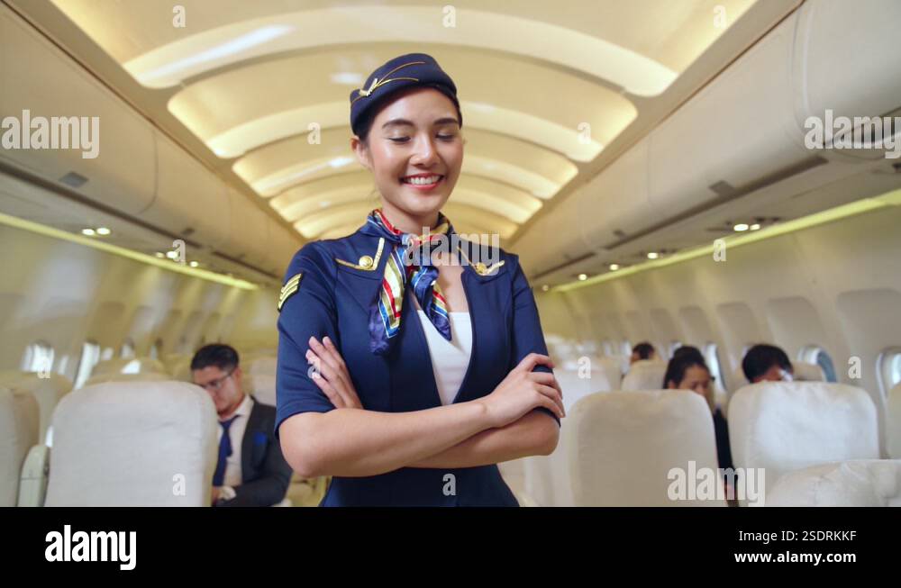Cabin crew or air hostess working in airplane Stock Video Footage - Alamy