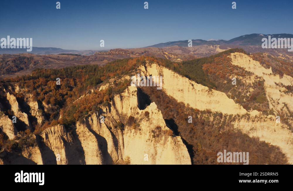 Aerial, Melnik Rock Pyramids, Bulgaria Stock Video Footage - Alamy