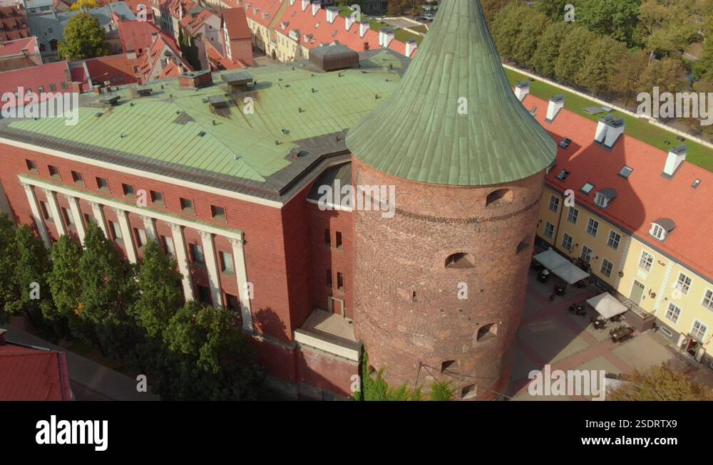 Ancient mighty castle Powder Tower Riga, Latvia aerial Stock Video ...