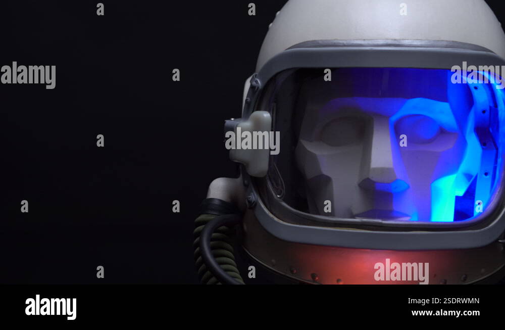 Blinking police lights inside the aviation helmet with gypsum human ...