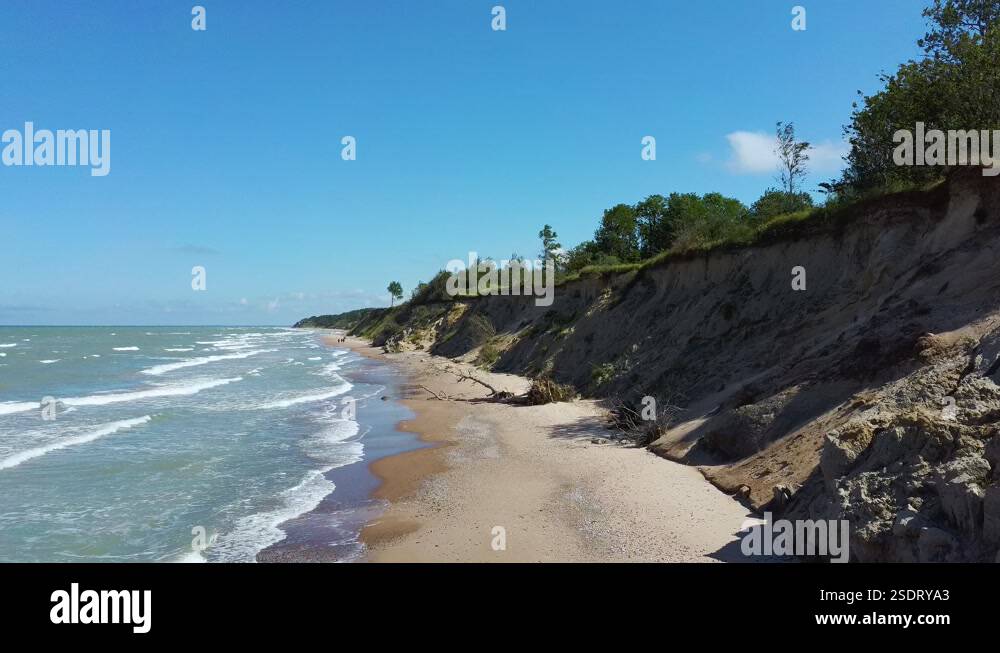 Flying Over Coastline Baltic Sea Ulmale Seashore Bluffs Near Pavilosta ...