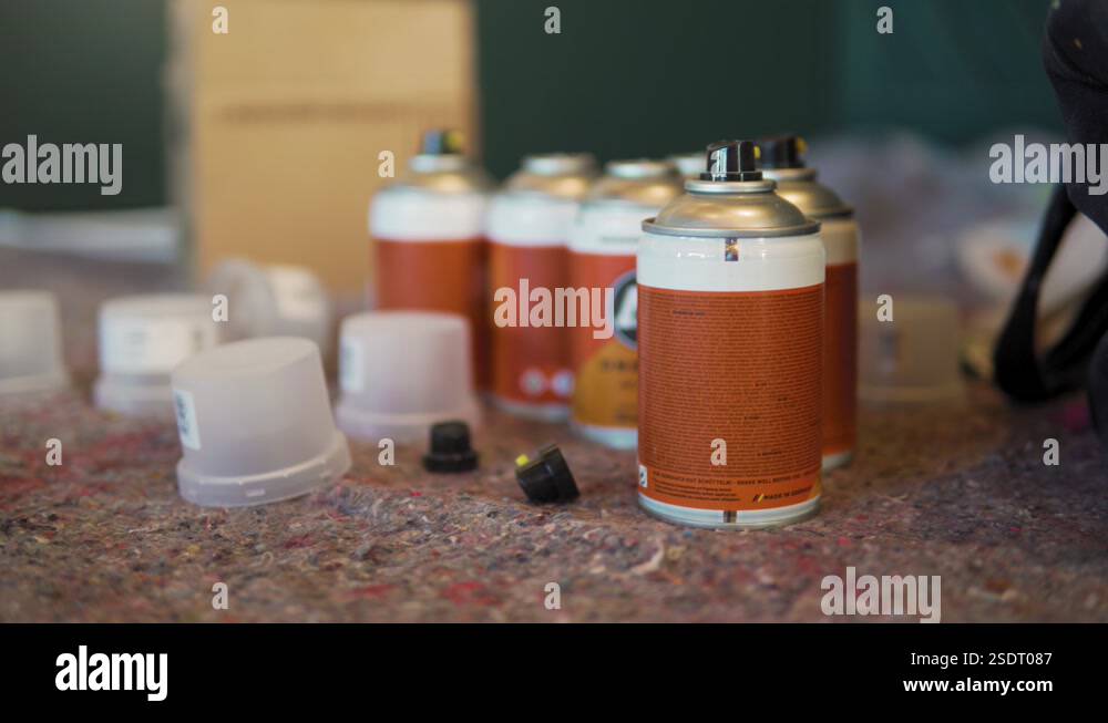 Spray paints ready for street art. Graffiti concept in 4k Stock Video ...