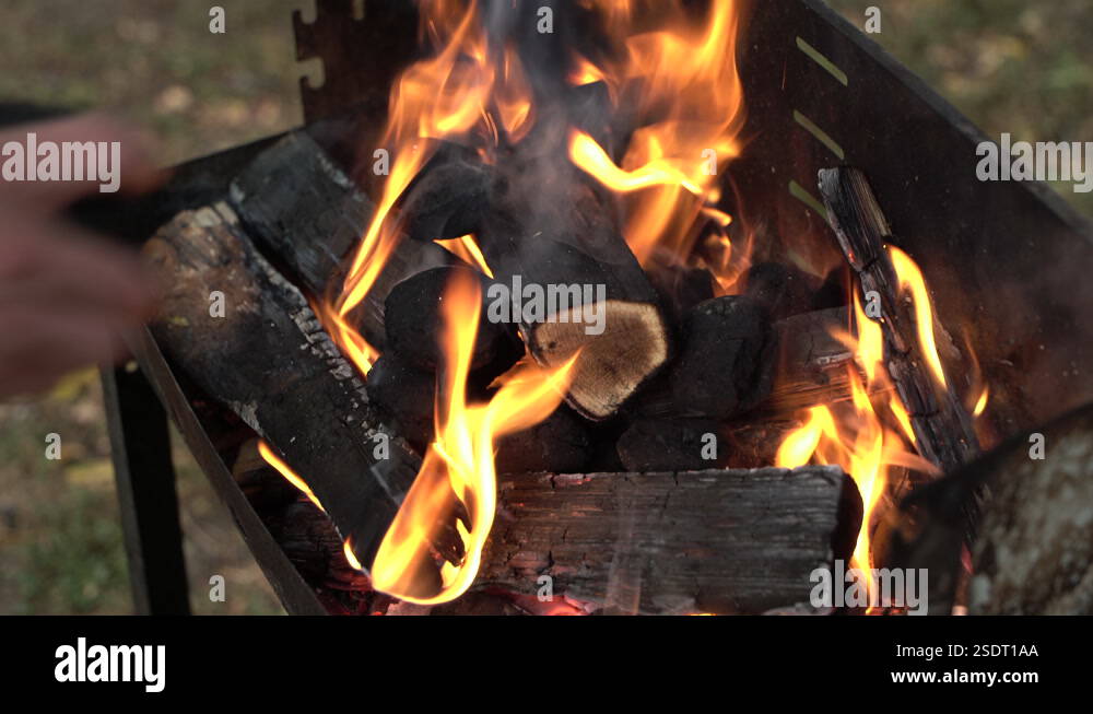 Closeup shot of hands adding coal to lit barbeque Stock Video Footage ...