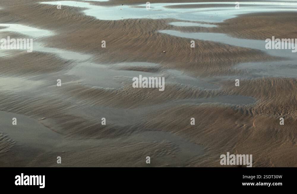 Seawater puddles in beach sand drain down until disappearing Stock ...
