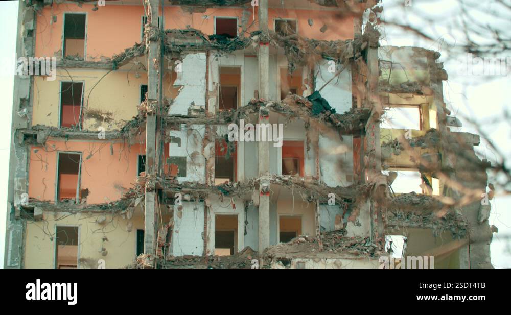 Demolition of a concrete apartment building work in progress Stock ...