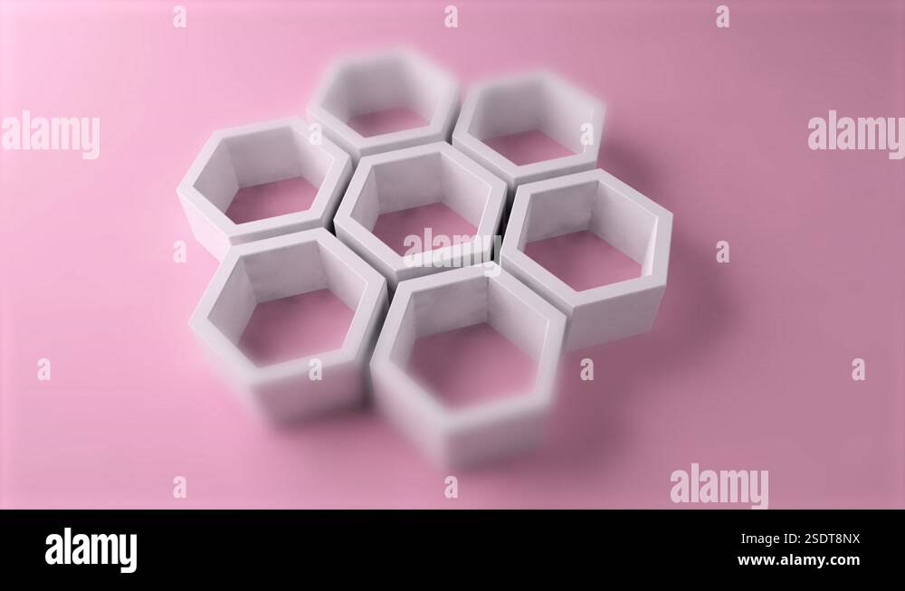 White honeycomb objects on pastel pink background with camera movement ...