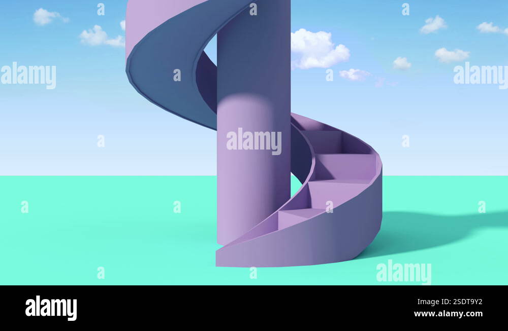 4K Loop Animation of Color Spiral Staircase Rotation on a minimalism ...