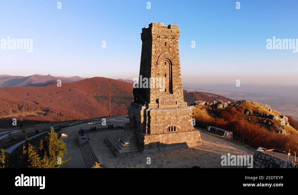 Historic Tower Of Shipka Monument During Golden Hour Of Sunset On ...