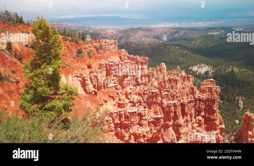 Slow panning shot above Bryce Canyon at the top of the Grand Staircase ...