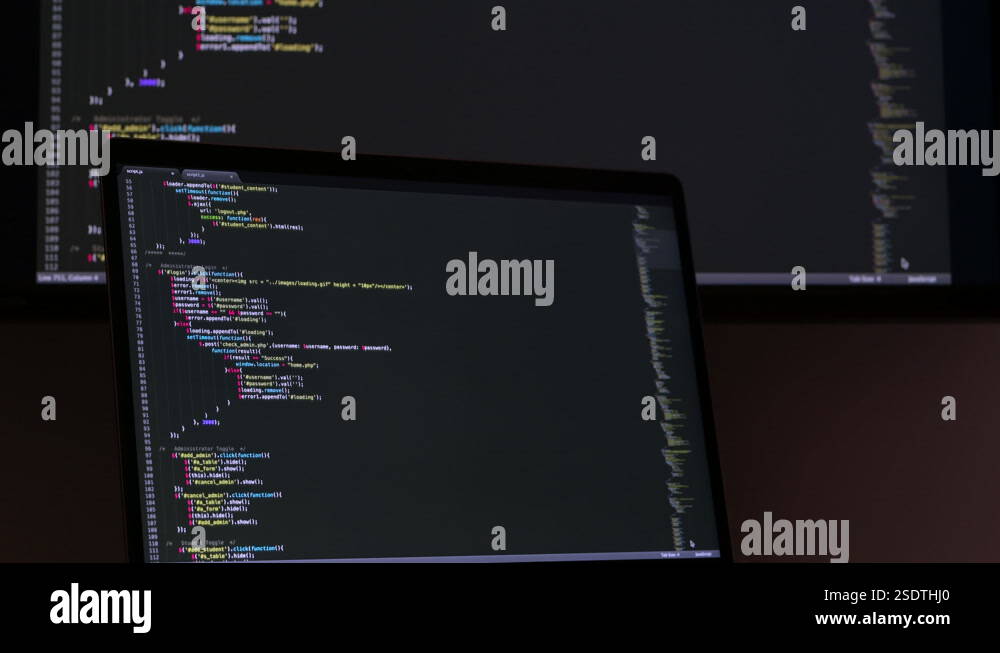 Real Javascript code. Front end web development. Java script JS code on ...