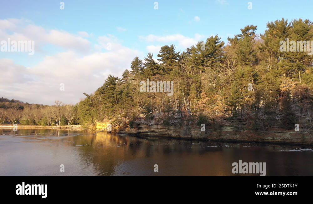 Dells of the Wisconsin river. Aerial view. Winter time, day Stock Video ...
