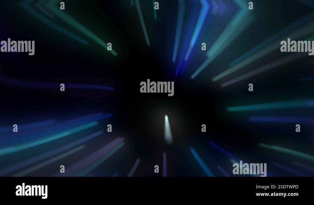 Supersonic speed. Blue-green neon rays shine upwards on a black ...