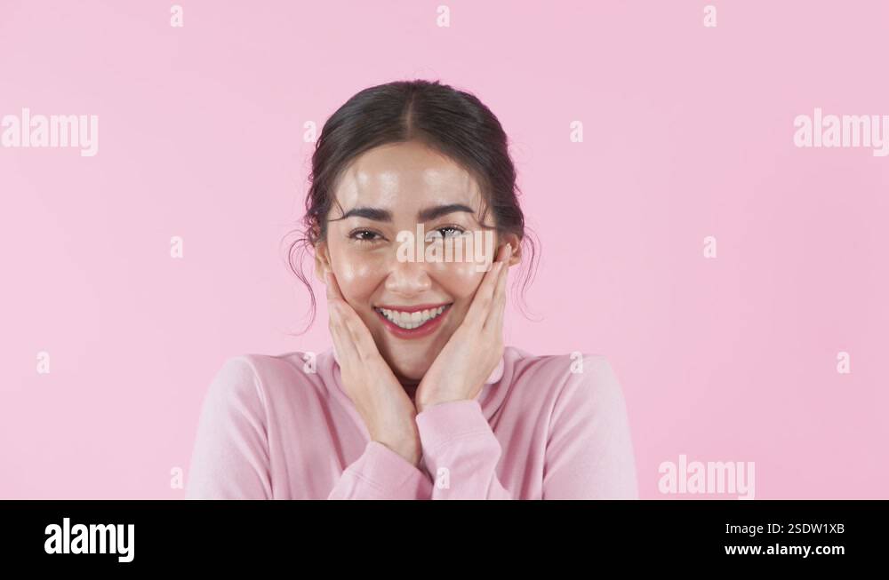 Beauty concept of 4k Resolution. Young Asian woman rejoicing on the ...