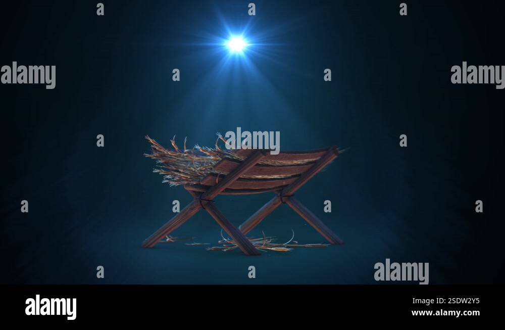 4K Christmas story Light Nativity of Jesus Scene with twinkling stars ...