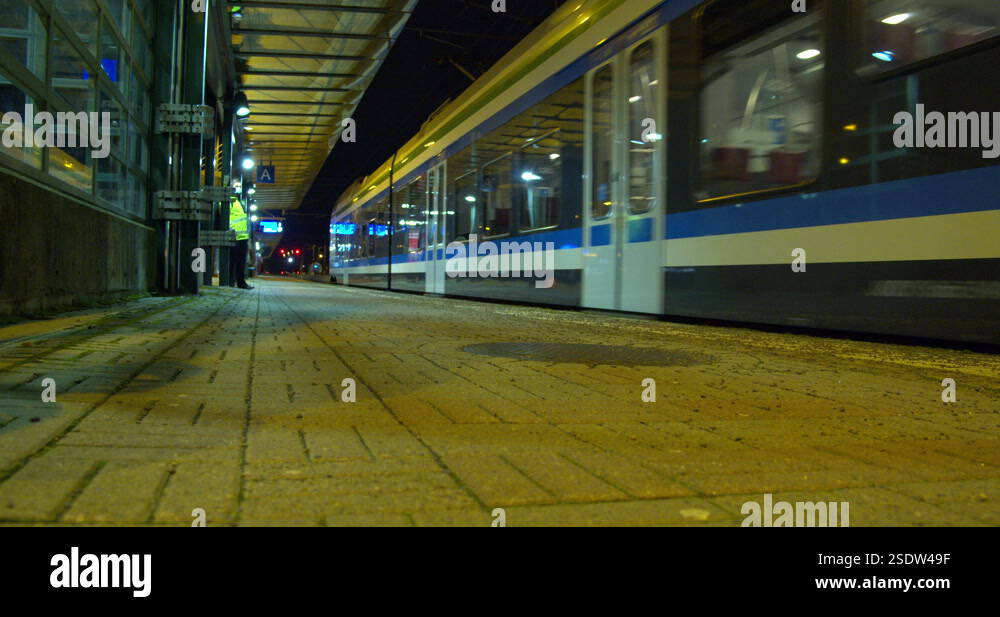 Train arriving to Kerava Railway station. Passengers obey social Stock ...