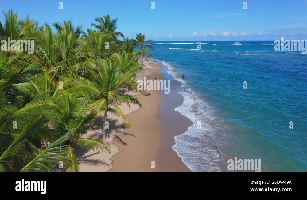 People at Nagua beach in Dominican Republic. Aerial view Stock Video ...