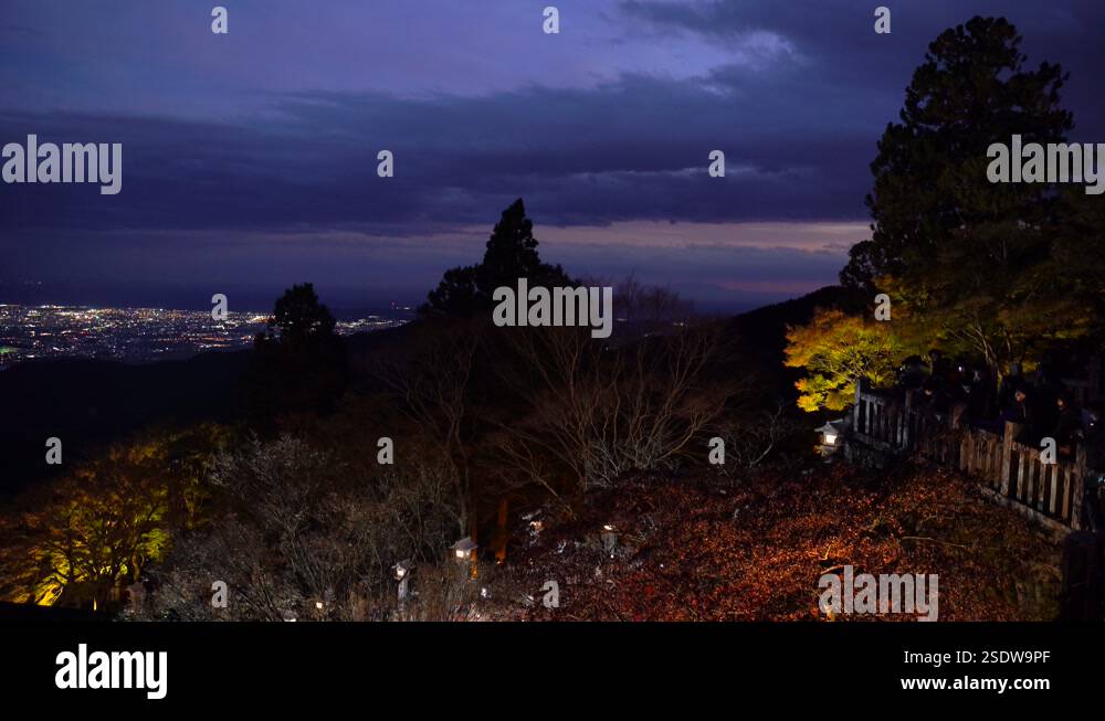 Beautiful fall color illuminations on top of Mt Oyama in Isehara, Japan ...