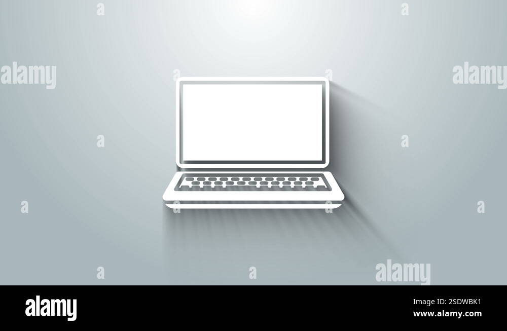 White Laptop icon isolated on grey background. Computer notebook with empty Stock Video Footage ...