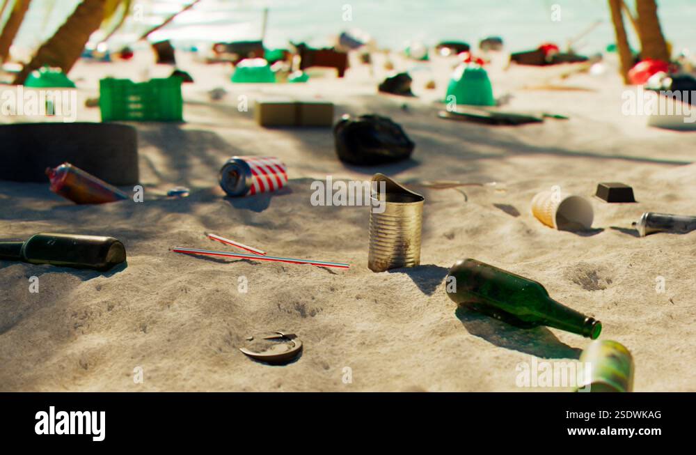Extremely littered beach. Rubbish. Garbage. Waste. A lot of trash on ...