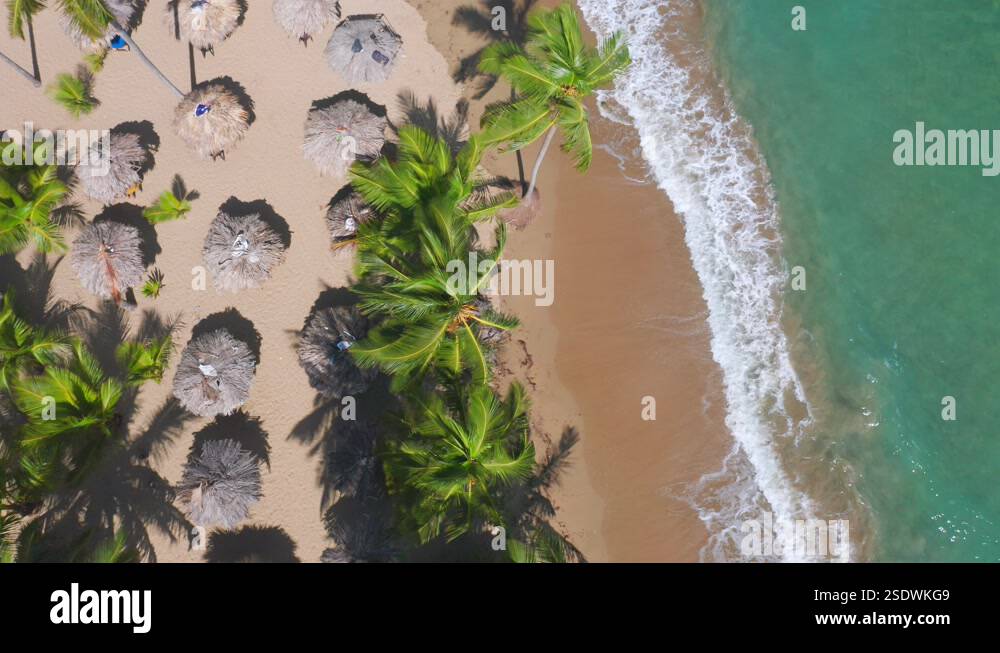 Drone rising perspective over Nagua beach in Dominican Republic. Aerial ...