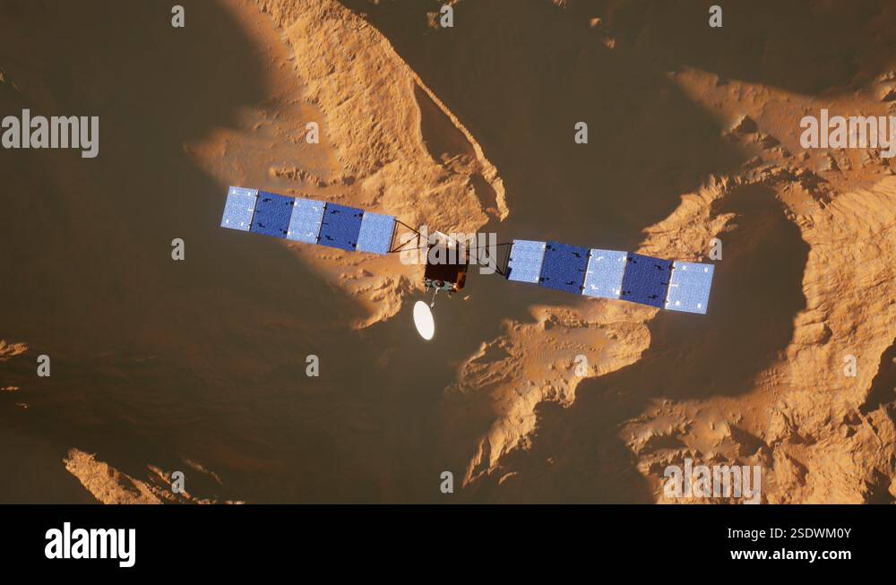 Satellite floating on the orbit of Mars. Exploring the surface of the ...