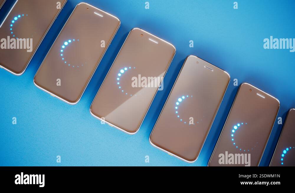 Set of smartphones display sync icons. Sync data across devices. Mobile ...
