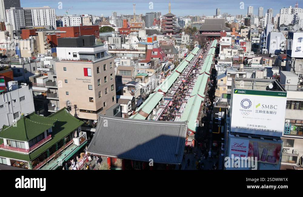 Asakusa, Tokyo, Japan : Bird eye view of Senso-ji temple with many ...