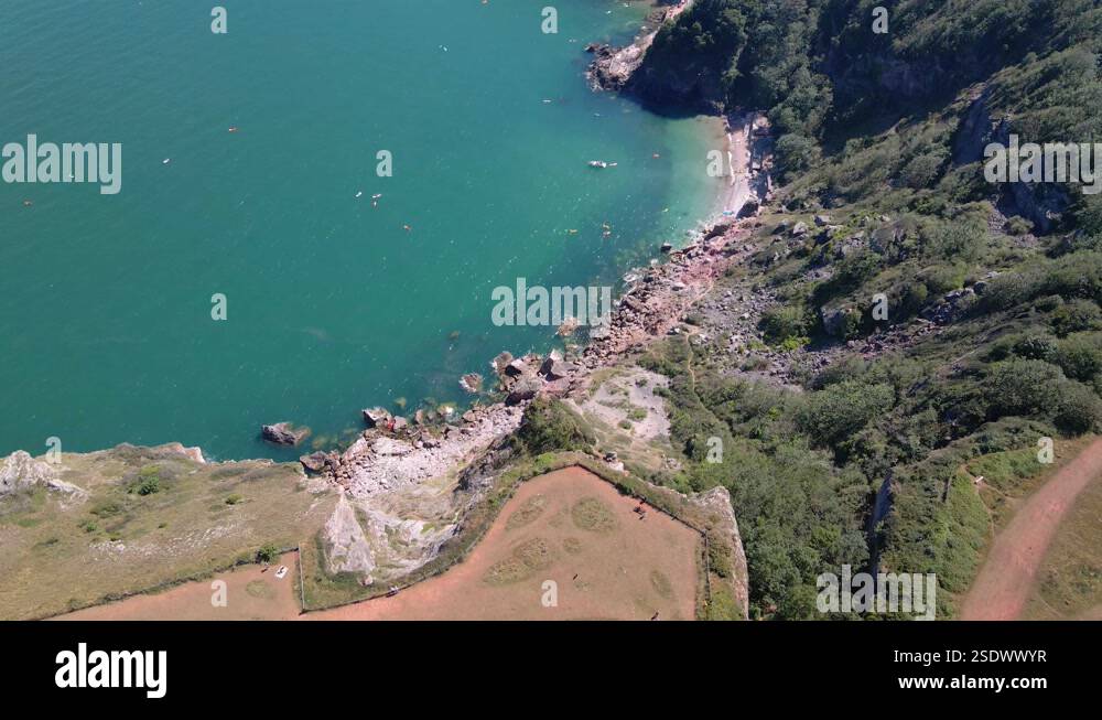 Aerial top down shot of long Quarry View point and steep cliff slope ...