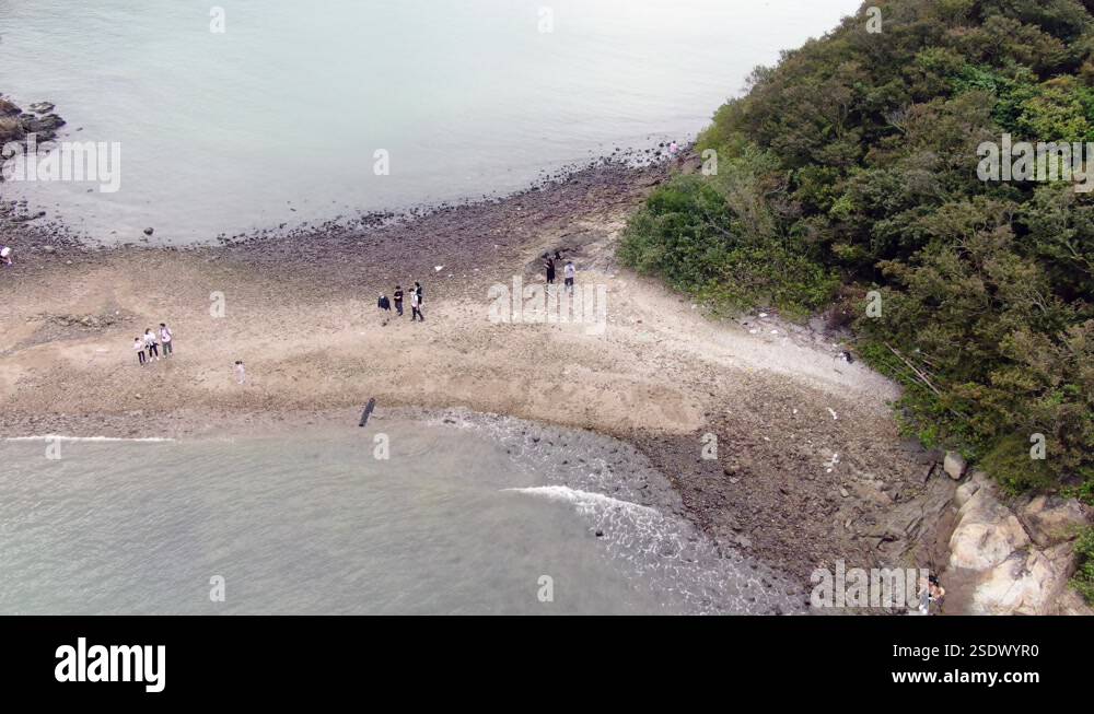 Hong Kong bay, with a strip of sand connecting small natural islands ...