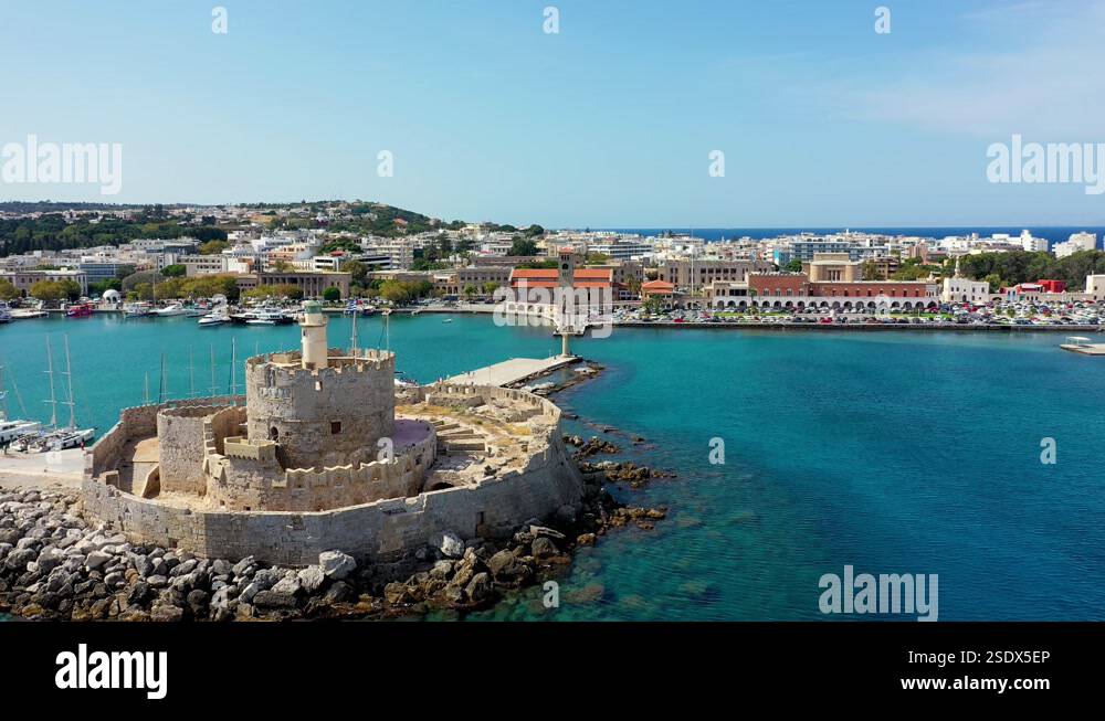 Mandraki port with deers statue, where The Colossus was standing and ...