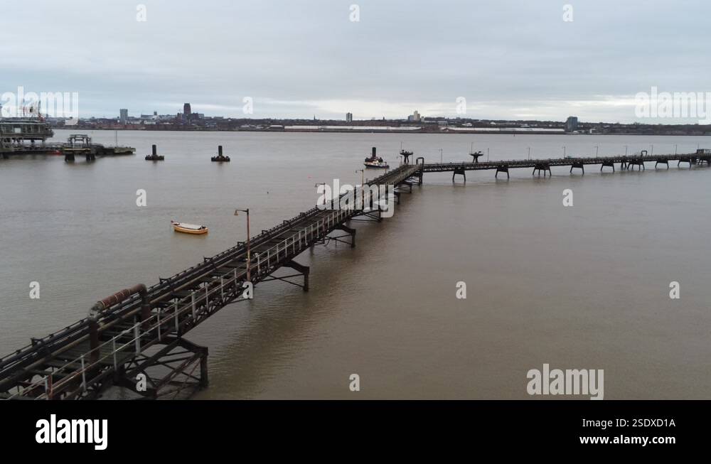 Drone view Tranmere oil terminal Birkenhead coastal petrochemical ...