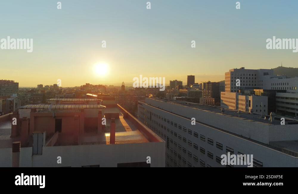 Barcelona. Aerial view of buildings in the city. Spain. 4k Drone ...