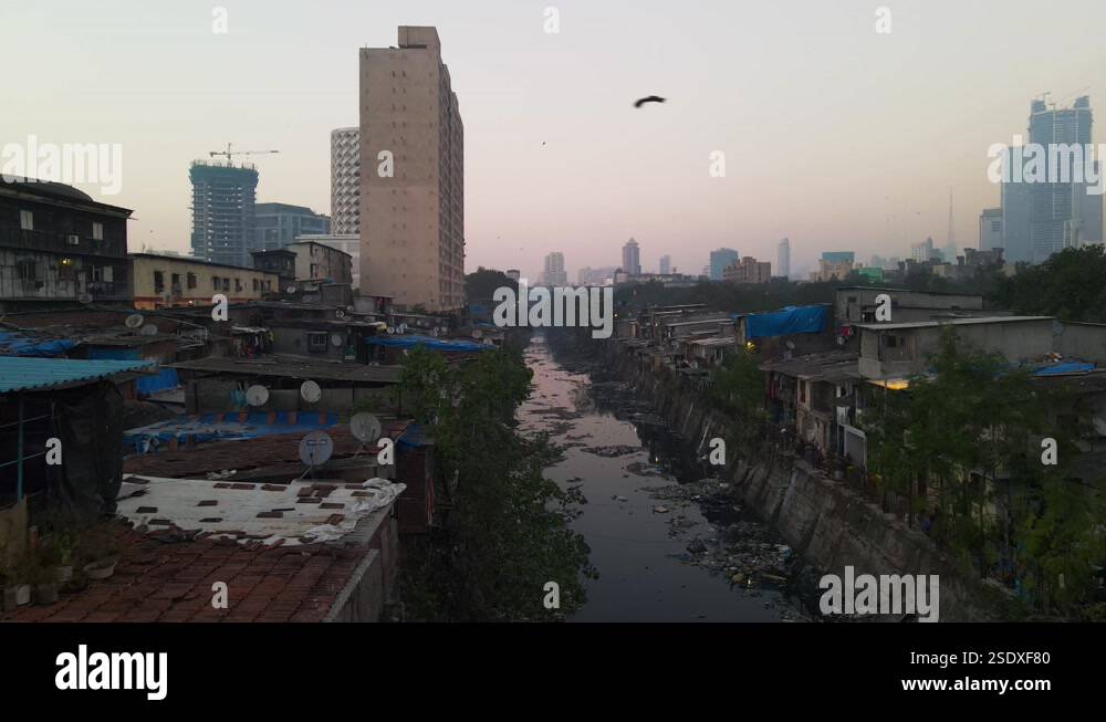 Flying a drone over the slums in India to get an Aerial view of the ...