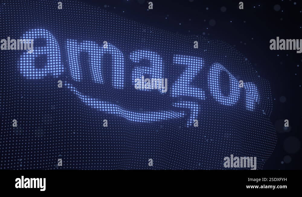 AMAZON logo on a waving digital flag, looping 3d animation Stock Video ...
