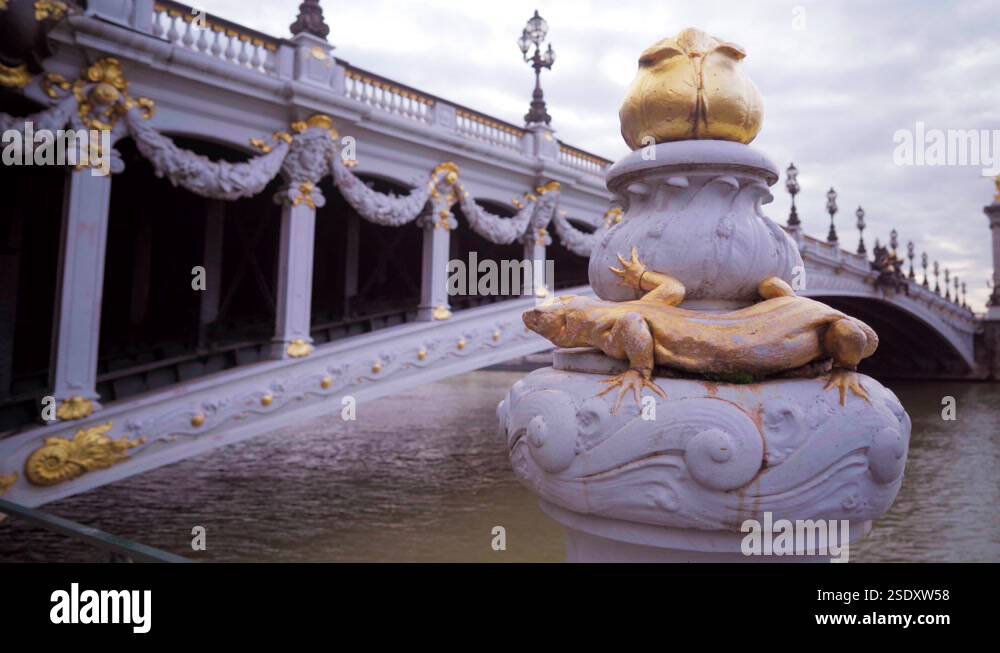 Fancy bridge in Paris with golden statues and ornements, tourism in ...