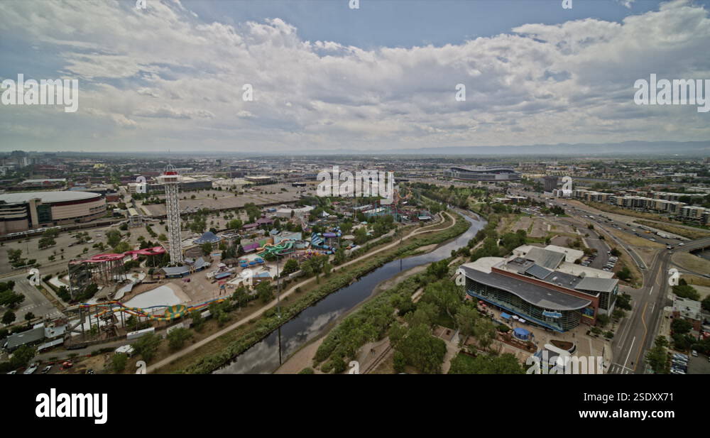 Denver Colorado Aerial v37 full low panoramic flyover Jefferson Park ...