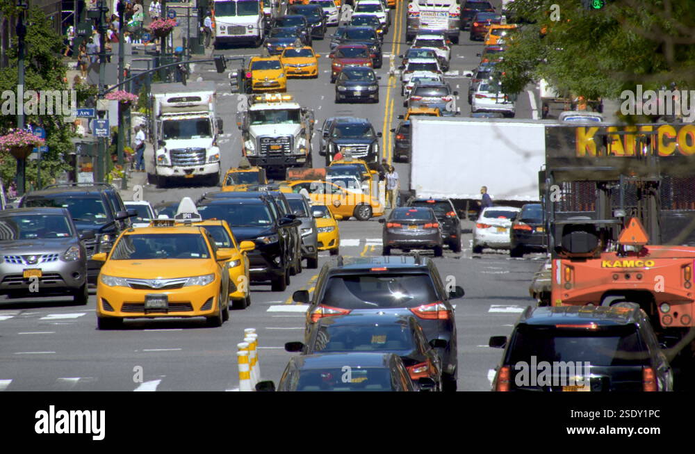 New York City rush hour congested street traffic, commuting vehicles ...