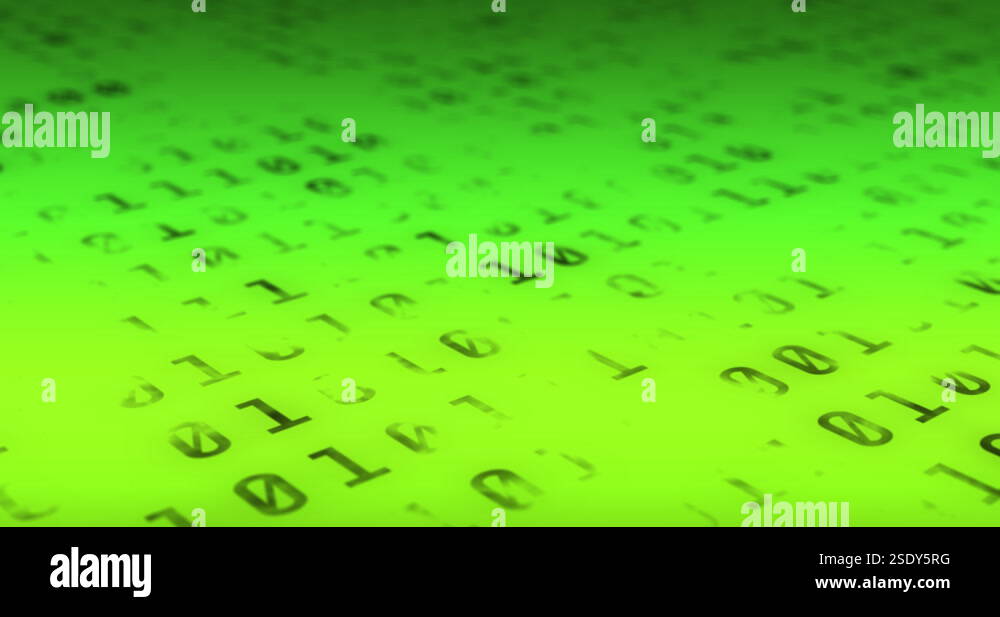 Digital animation of binary coding data processing against neon green ...