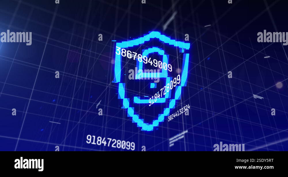 Animation of online security padlock with numbers changing and data ...