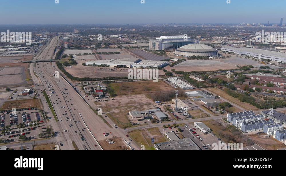 Aerial of the Astrodome and Reliant stadium in Houston, Texas Stock ...