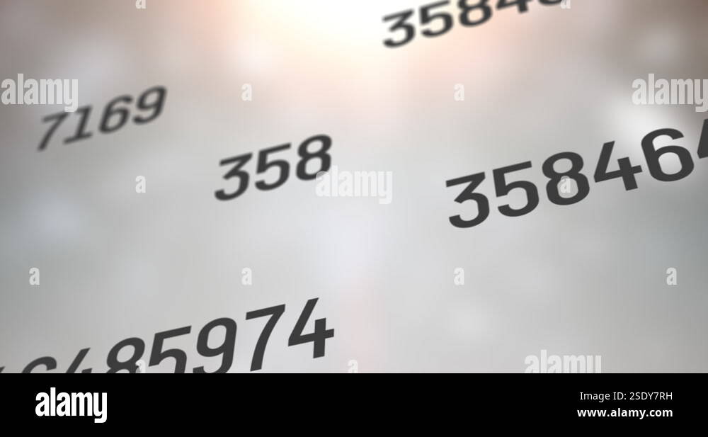 Digital animation of multiple changing numbers against spots of light ...