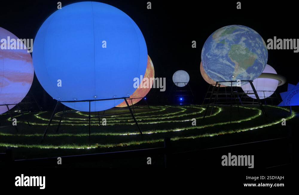 Solar system night time light show art Stock Video Footage - Alamy