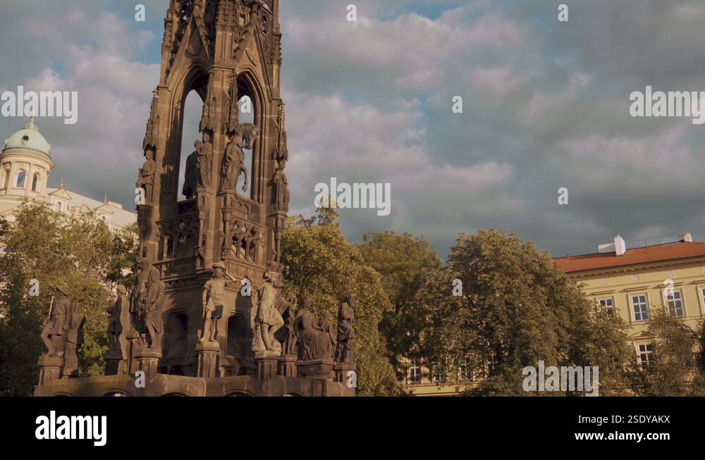 Neo Gothic Monument with fountain by architect Josef Kranner. Tilt Up ...